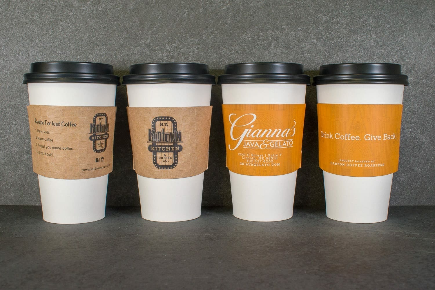 Custom Coffee Sleeves Gallery | HotShot Coffee Sleeves